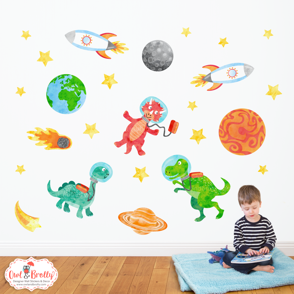 Dinosaurs in Space Wall Stickers – Owl & Brolly
