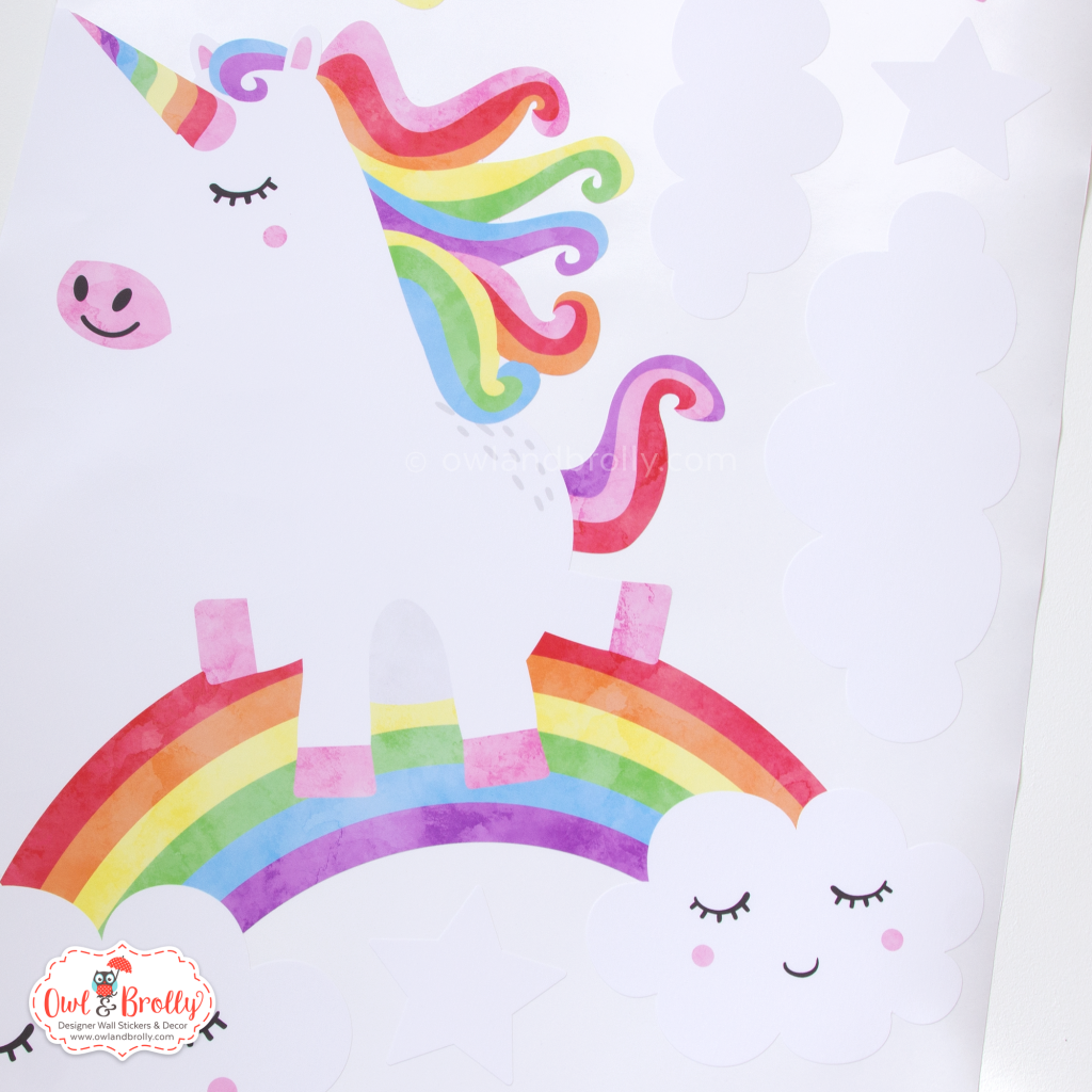 5 Unicorns Fabric Wall Stickers Scene (large scene) – Owl & Brolly