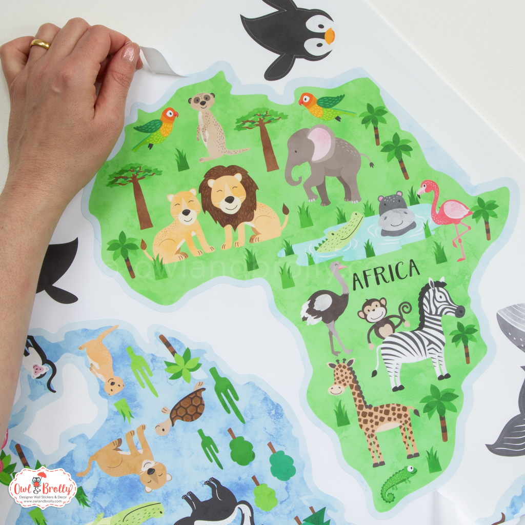 Animal World Map Wall Sticker in Bright Colours – Owl & Brolly