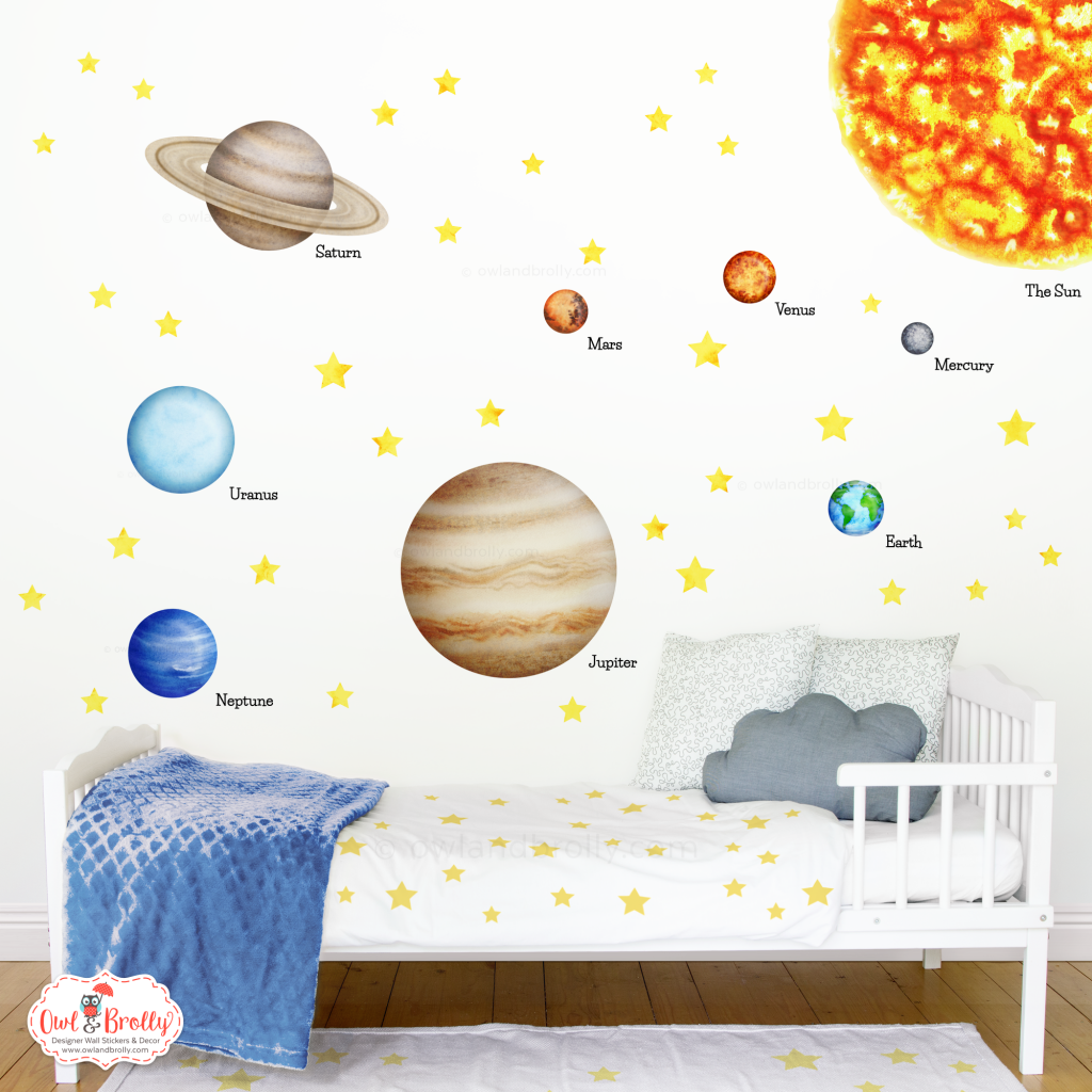 Space Themed Wall Stickers – Owl & Brolly