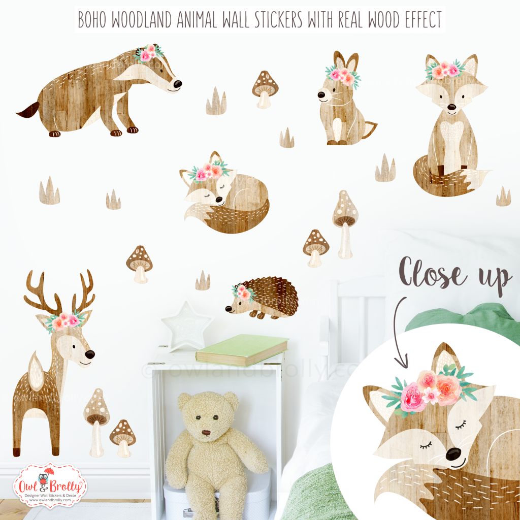 Woodland Animals Wall Stickers – Owl & Brolly