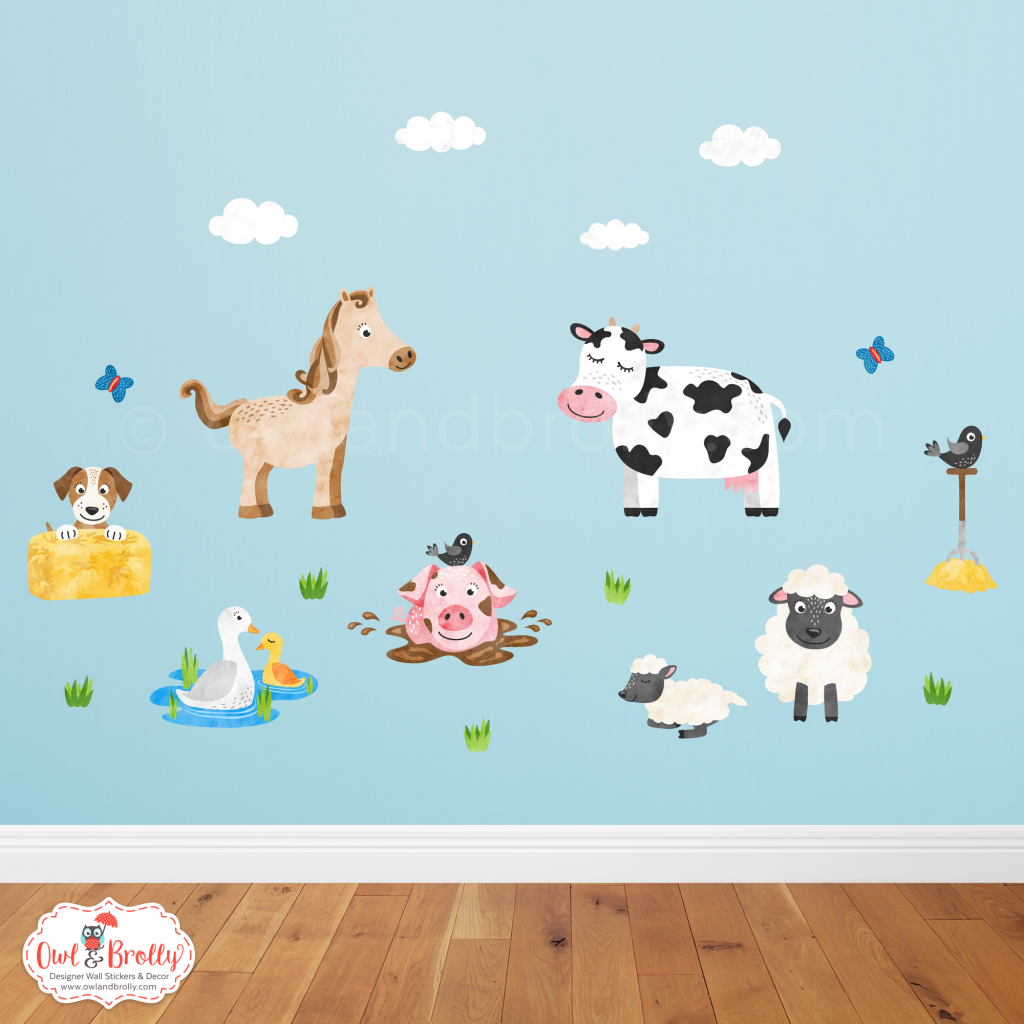 Farm Yard Fabric Wall Stickers (Small Scene) – Owl & Brolly