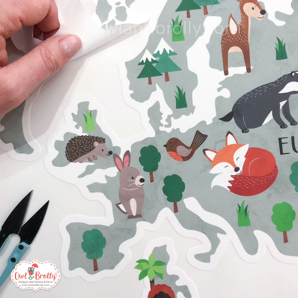 Animal World Map Wall Sticker Neutral Muted Colours – Owl & Brolly
