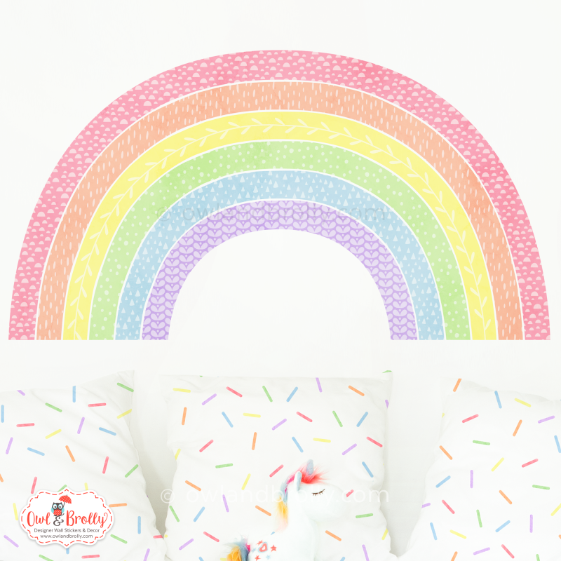 Patterned Rainbow Scandi Style Wall Sticker Pastel Rainbow Colours ...