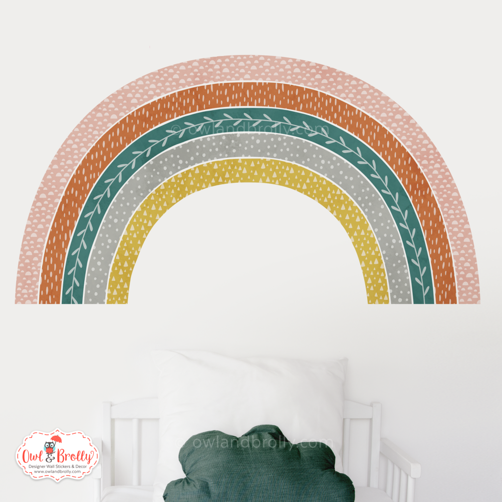 Patterned Rainbow Scandi Style Wall Sticker Rustic Neutral Gender ...