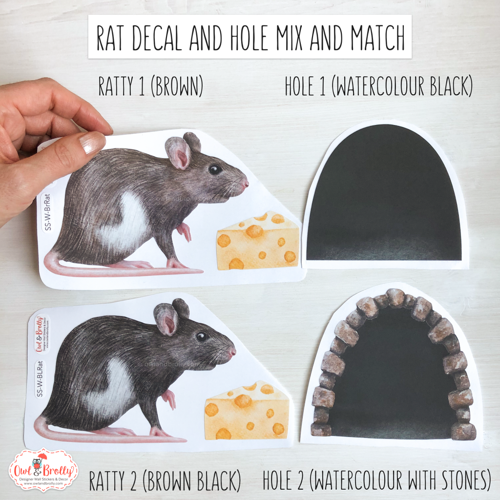 Watercolour Rat and Rat Hole Wall Sticker (Smaller Spaces collection ...