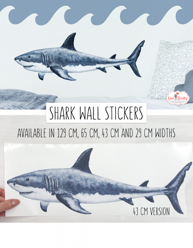 Watercolour Shark Single Wall Sticker – Various Sizes – Owl & Brolly