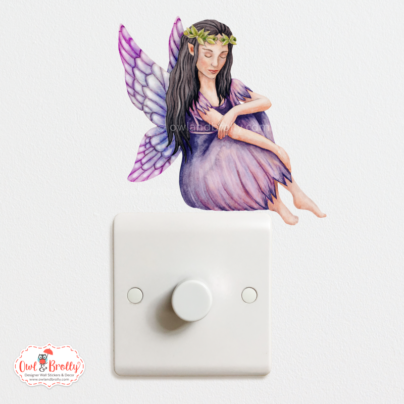 Sleeping Fairy Light Switch Wall Sticker In Purple (smaller spaces ...