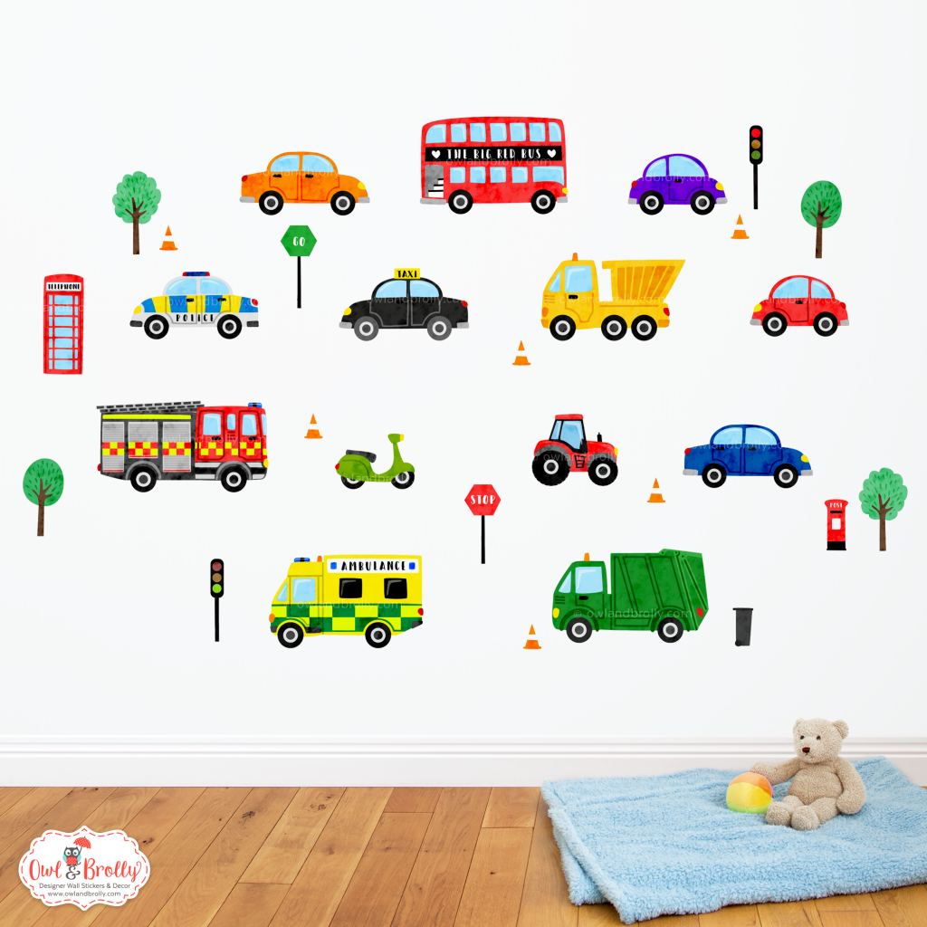 Transport Cars Emergency Vehicle Fabric Wall Sticker Decals Large Scene ...