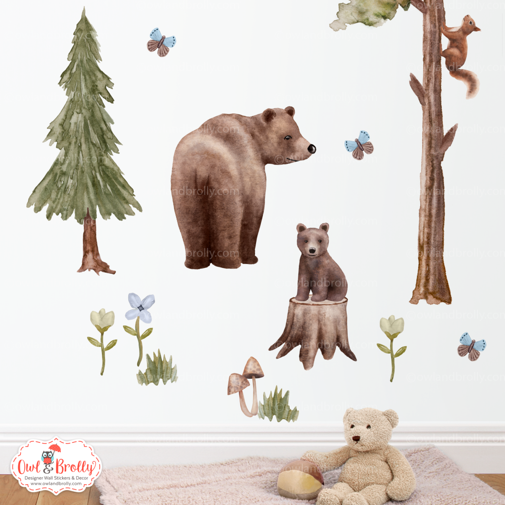 Watercolour Forest Animals Wall Stickers Decals Range (Large Set ...