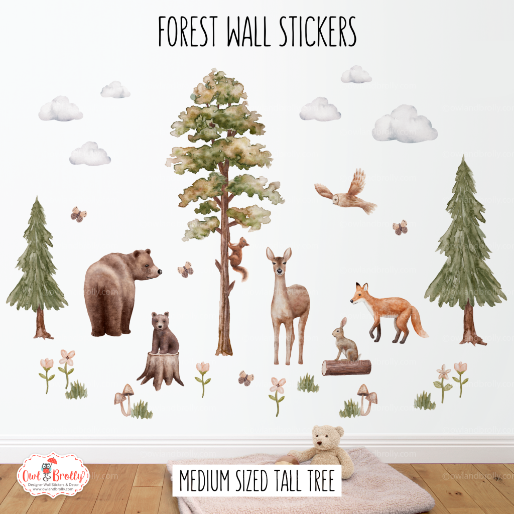 Watercolour Forest Animals Wall Stickers Decals Range (Large Set ...