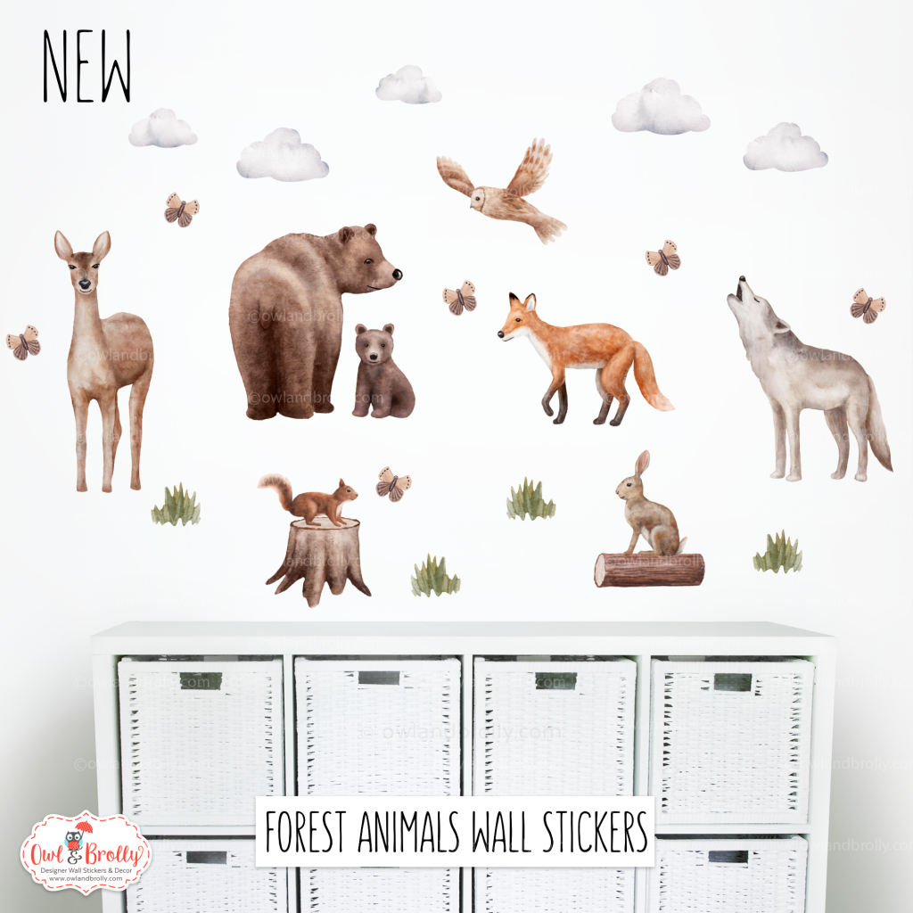 Watercolour Forest Animals Wall Stickers Decals Range (Small Set) – Owl ...