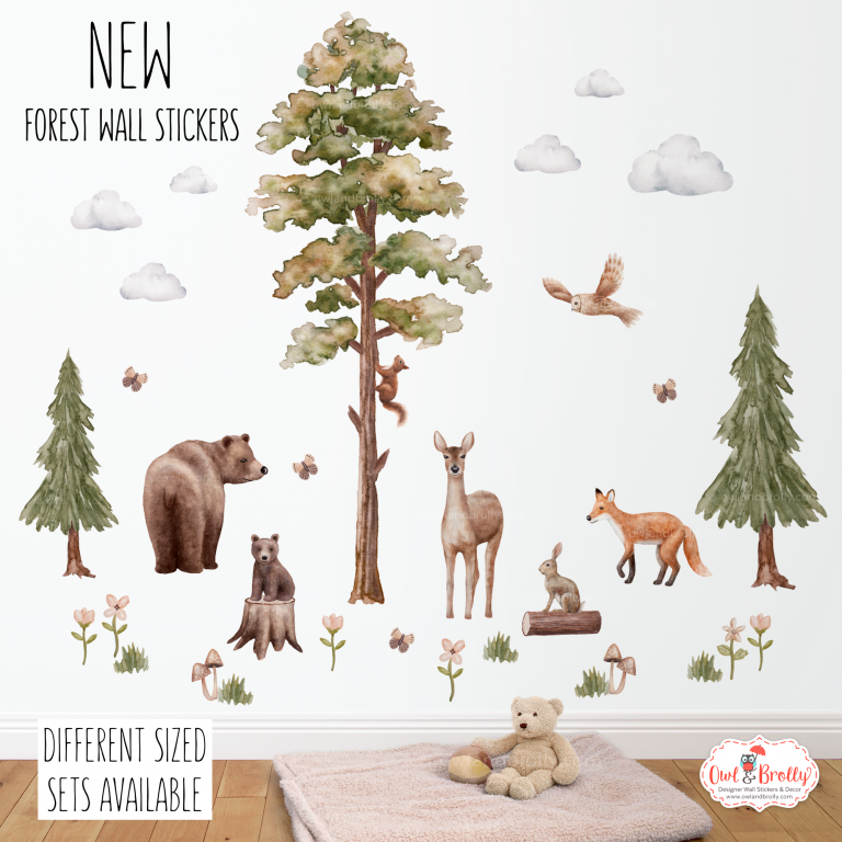 Watercolour Forest Animals Wall Stickers Decals Range (Large Set ...