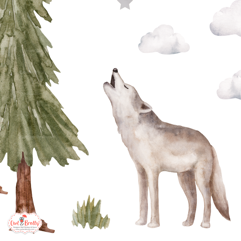 Watercolour Forest Animals Wolf and Bears Wall Stickers Decals (Small ...