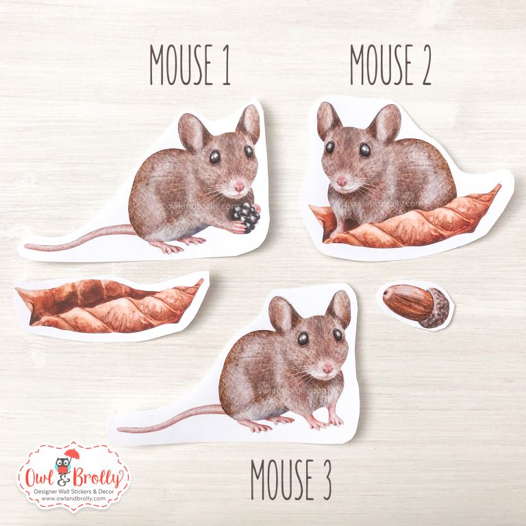 Watercolour Mouse Autumn Small Wall Sticker Set with 3 Pumpkins and 2 ...