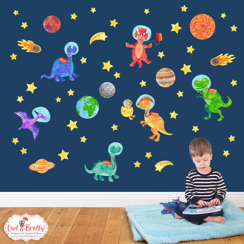 Dinosaurs in Space Wall Stickers Smaller Set Extended Size – Owl & Brolly
