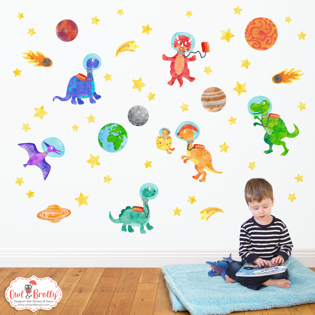 Dinosaurs in Space Wall Stickers Smaller Set Extended Size – Owl & Brolly