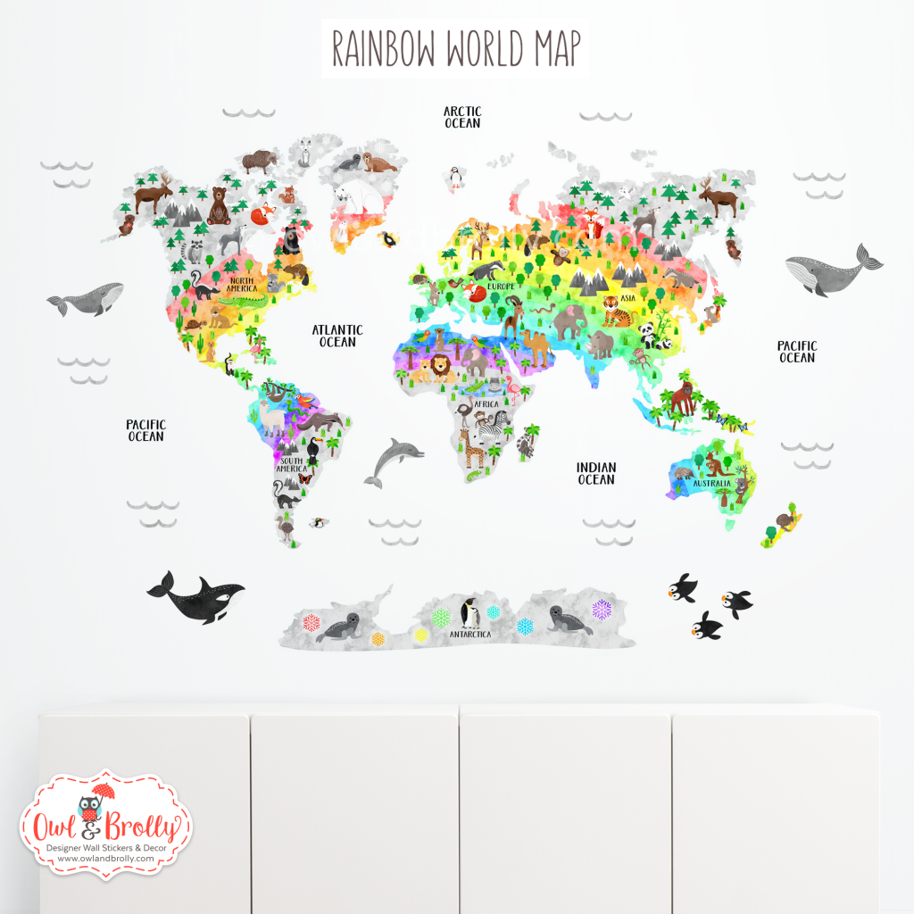 Rainbow World Map Wall Sticker – Owl & Brolly