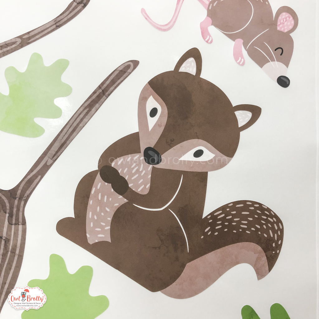 Woodland Animals with Oak Tree Fabric Wall Stickers (Large scene) White ...