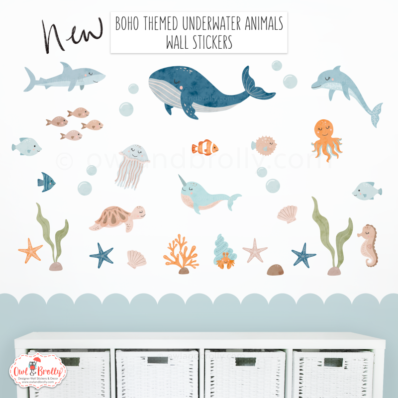 Under The Sea Animal Wall Stickers Scene Boho Style (Medium Scene ...