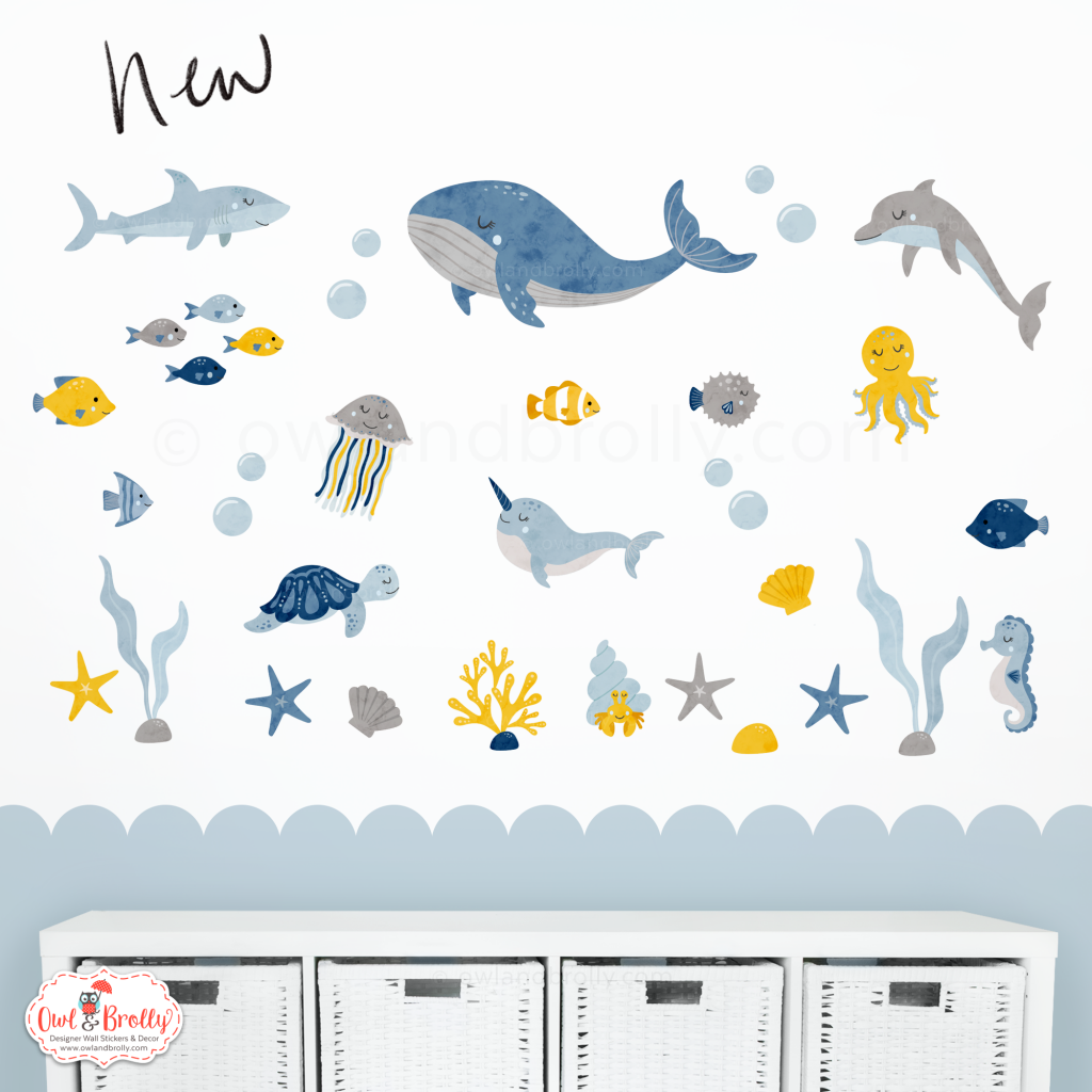 Under The Sea Animal Wall Stickers Scene Boho Scandi Style Non Floral ...