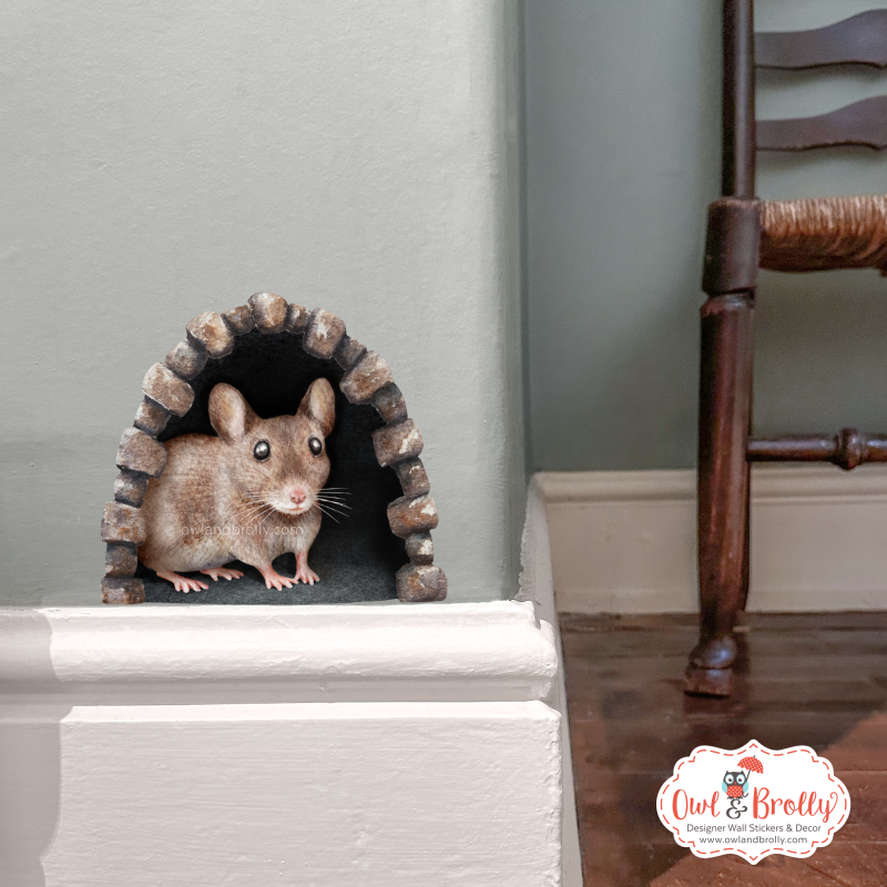 Watercolour Mouse Sitting In Mouse Hole – Owl & Brolly