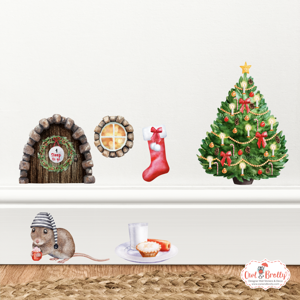 Watercolour Christmas Mouse And Door Deluxe Wall Sticker Set + Advent ...