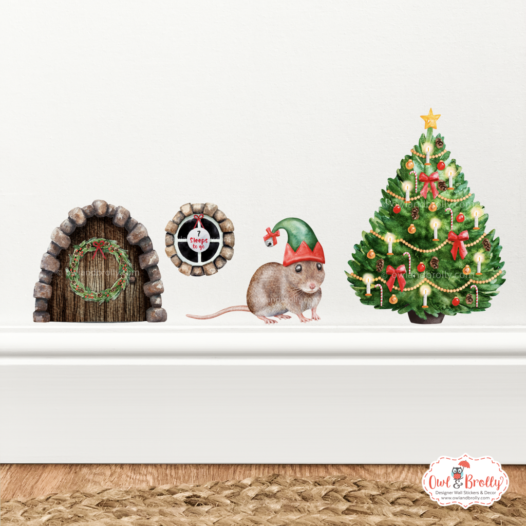 Watercolour Christmas Mouse And Door Deluxe Wall Sticker Set + Advent ...