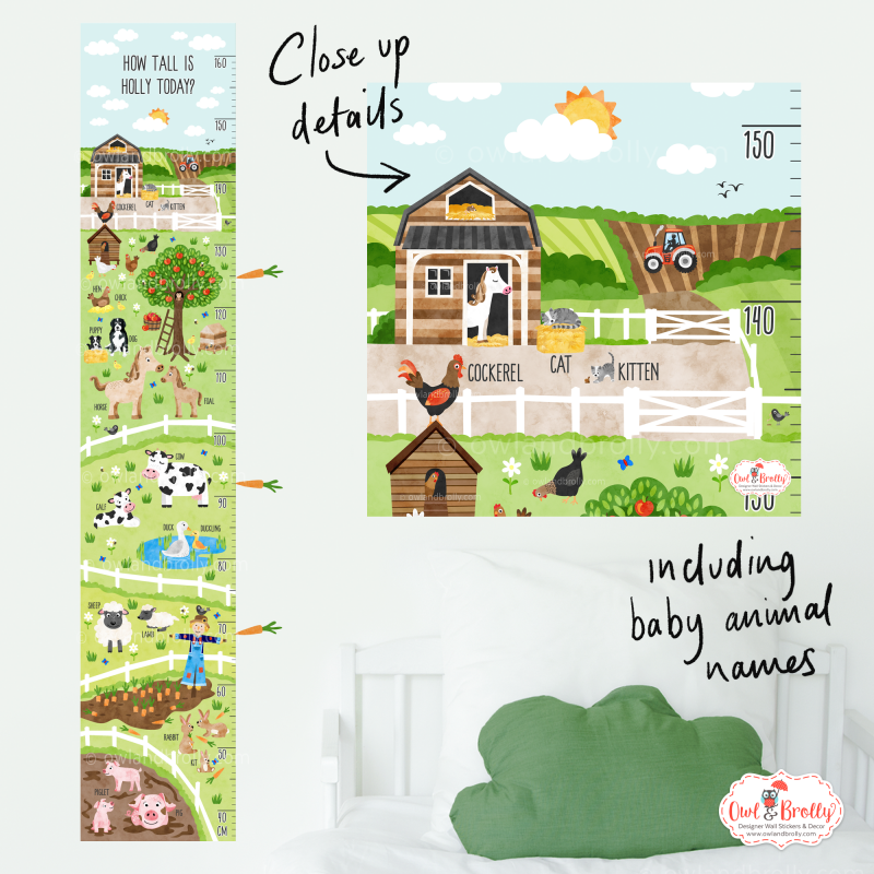Farm Yard Height Growth Chart Wall Sticker – Owl & Brolly